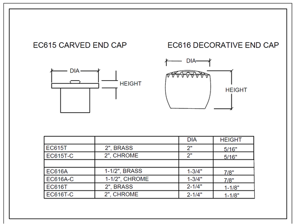 Fancy Flat/Carved End Cap 2" - All finishes